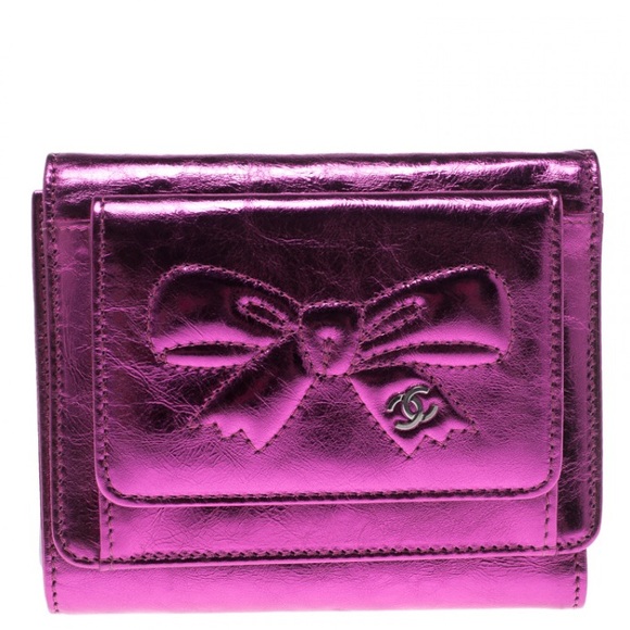 CHANEL | Bags | Pink Chanel Metallic Foil Leather Bow Compact Wallet ...